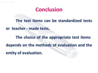Test items | PPT | Standardized Testing | Educational Assessment