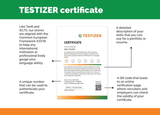 Presentation of TESTIZER company: language and skill tests | PDF