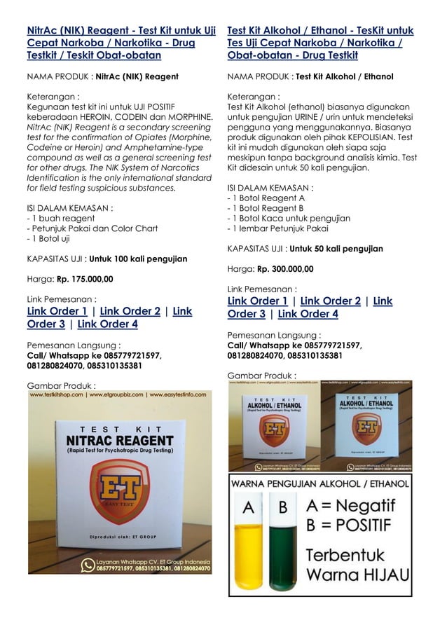 Test Kit Narkoba - Drugs Testkit - ET Group Indonesia | PDF