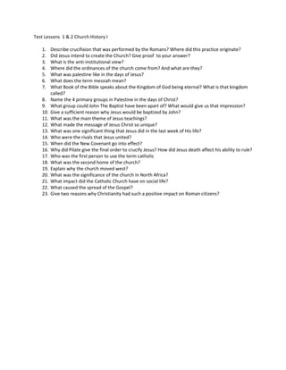 Test lessons 1 & 2 church history 1 | DOCX