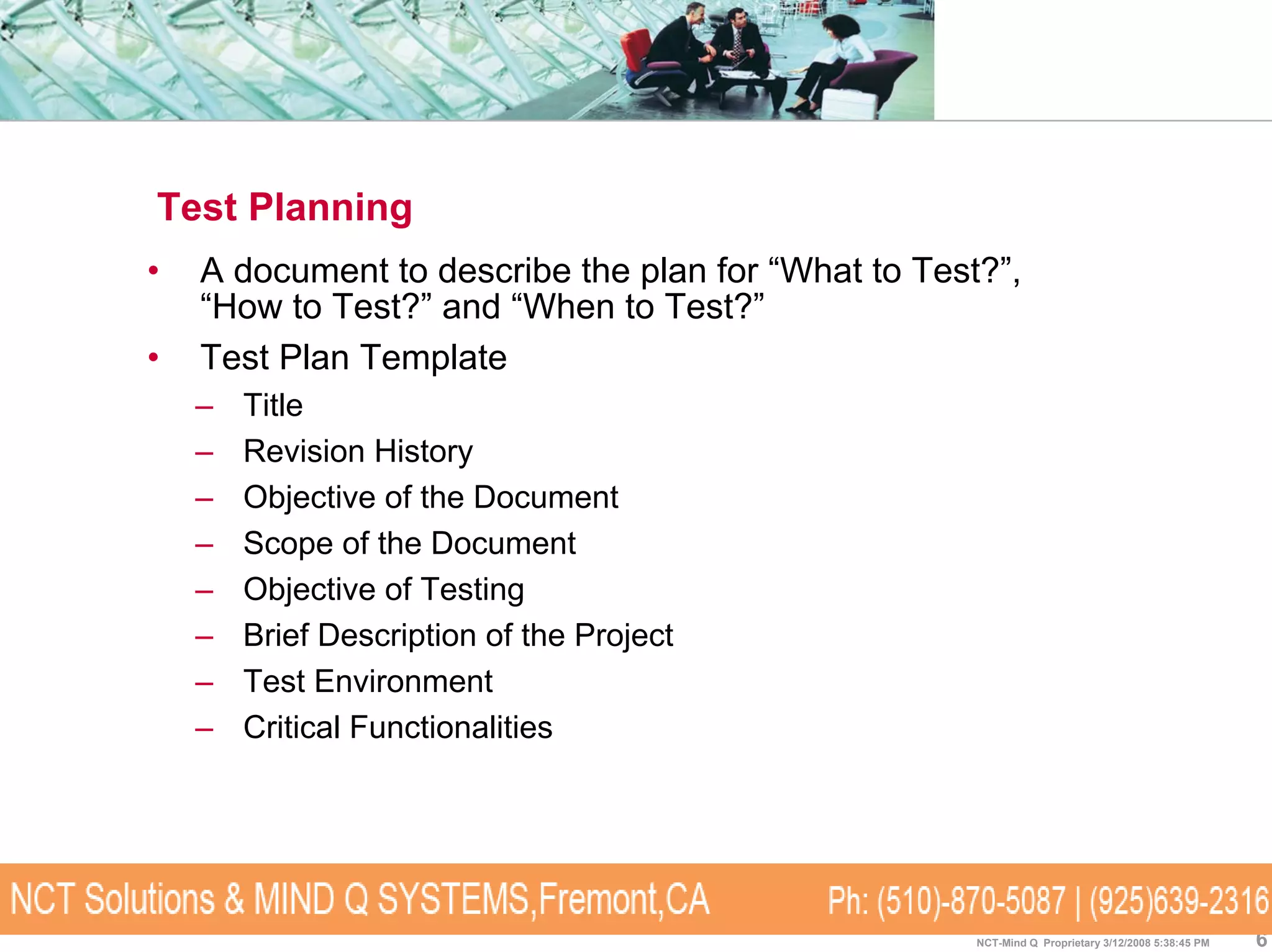 Test Life Cycle - Presentation - Important concepts covered | PDF