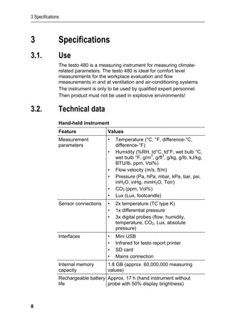 Hướng dẫn sử dụng nhiệt ẩm kế tự ghi Testo 480 | PDF