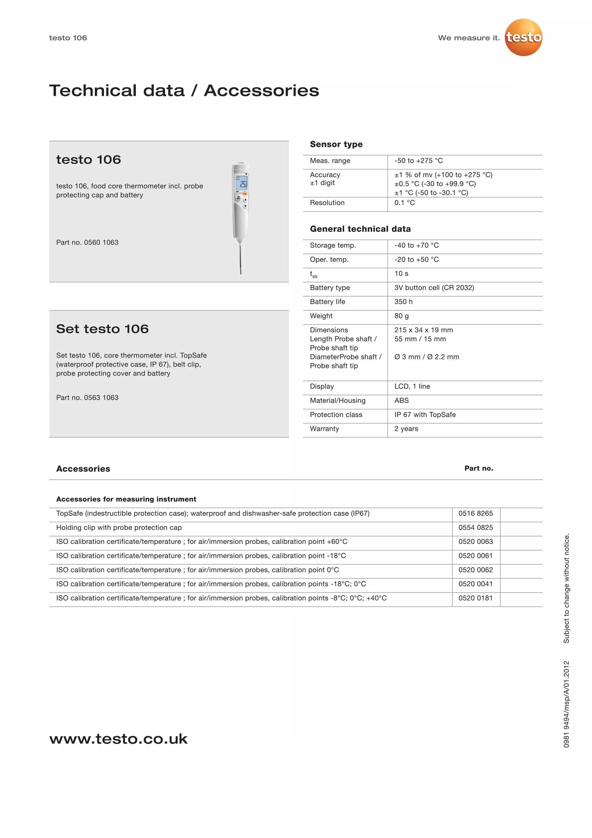 Testo 106 datasheet 2012 | PDF