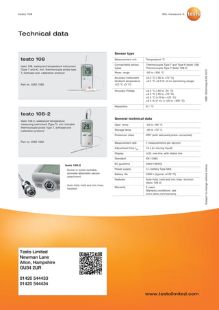 Testo 108-2 datasheet | PDF | Physics | Science