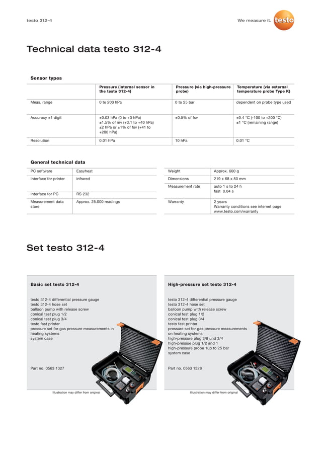 Testo 312 2 3-4 datasheet 2012 | PDF