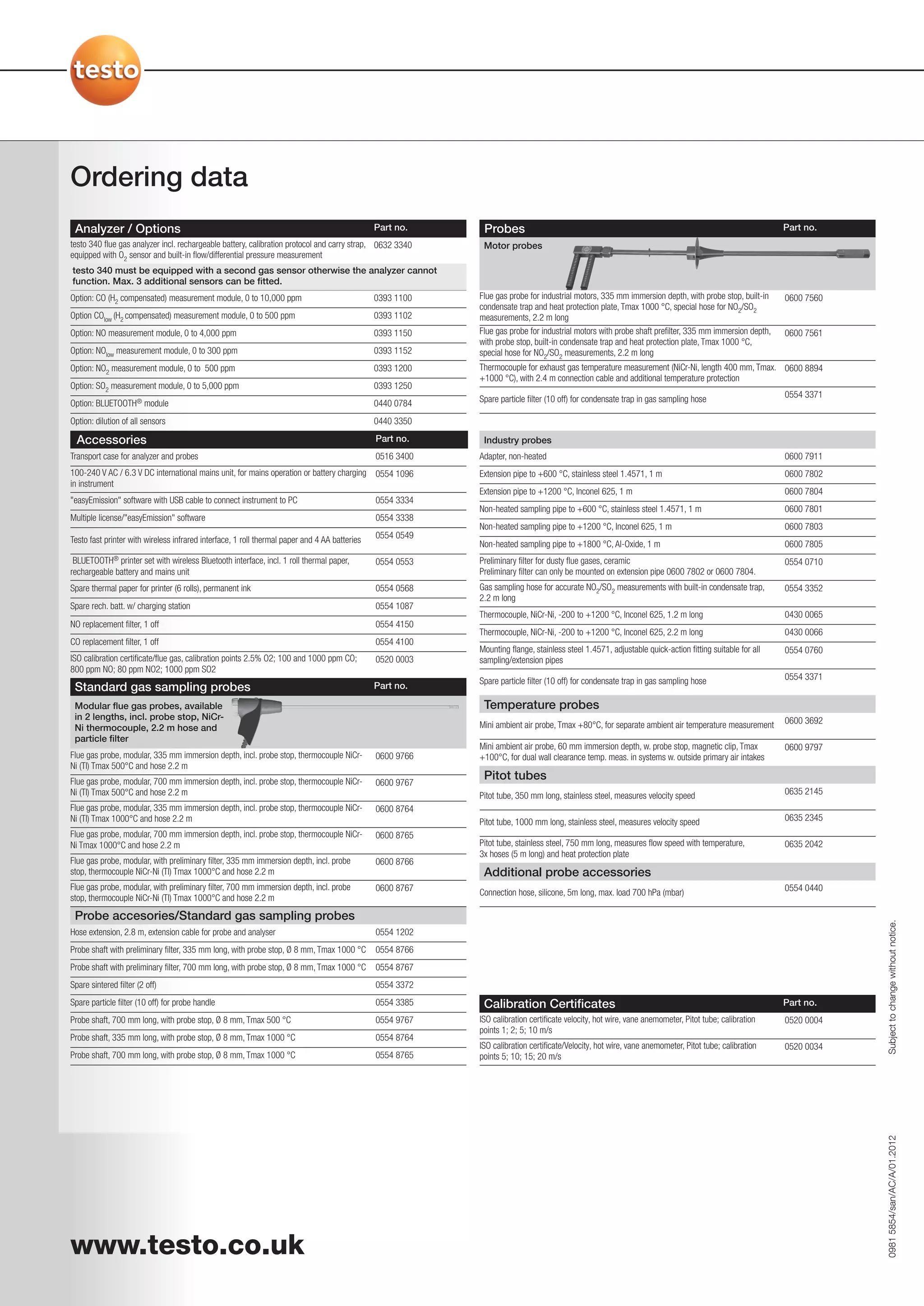 Testo 340 datasheet 2012 | PDF