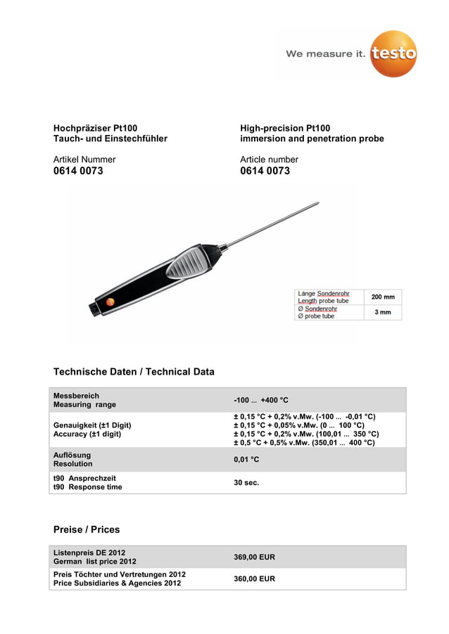 Testo 480 pt100 probe | PDF