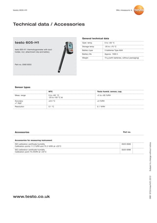 Testo 605 datasheet 2012 | PDF