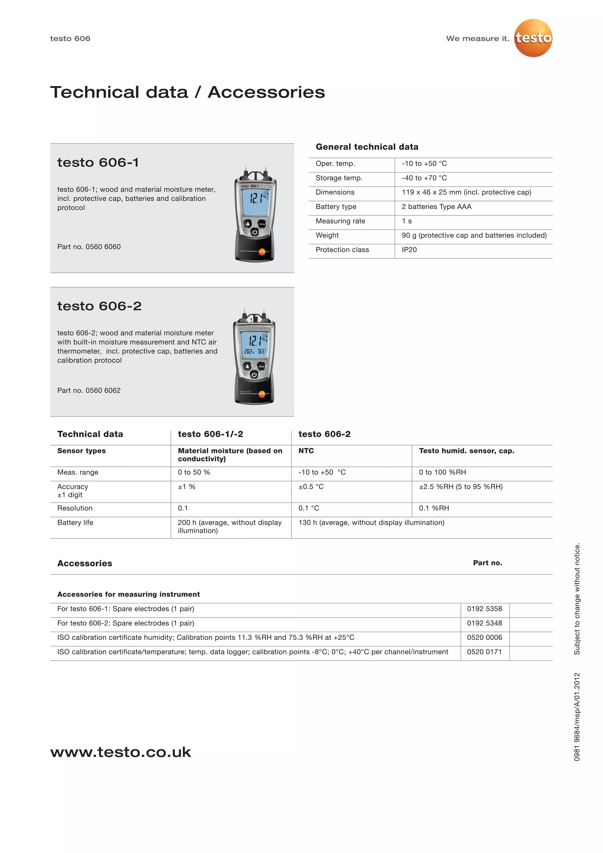 Testo 606 datasheet 2012 | PDF