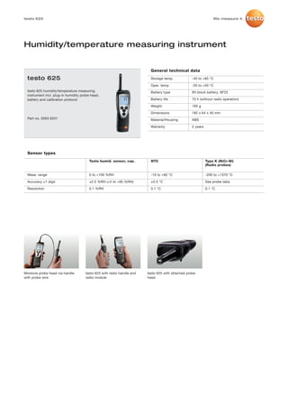 Testo 625 datasheet 2012 | PDF