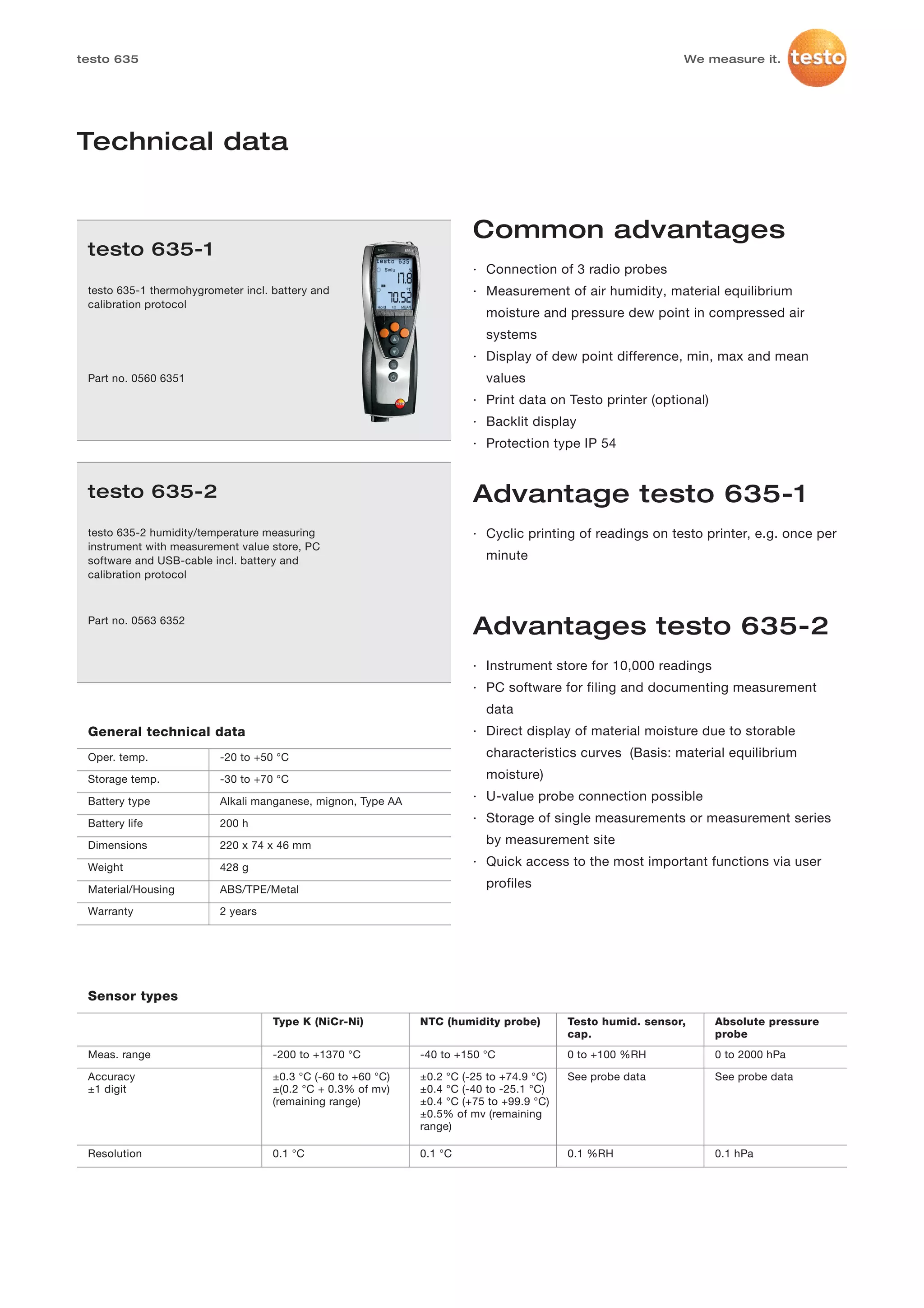 Testo 635 datasheet 2012 | PDF