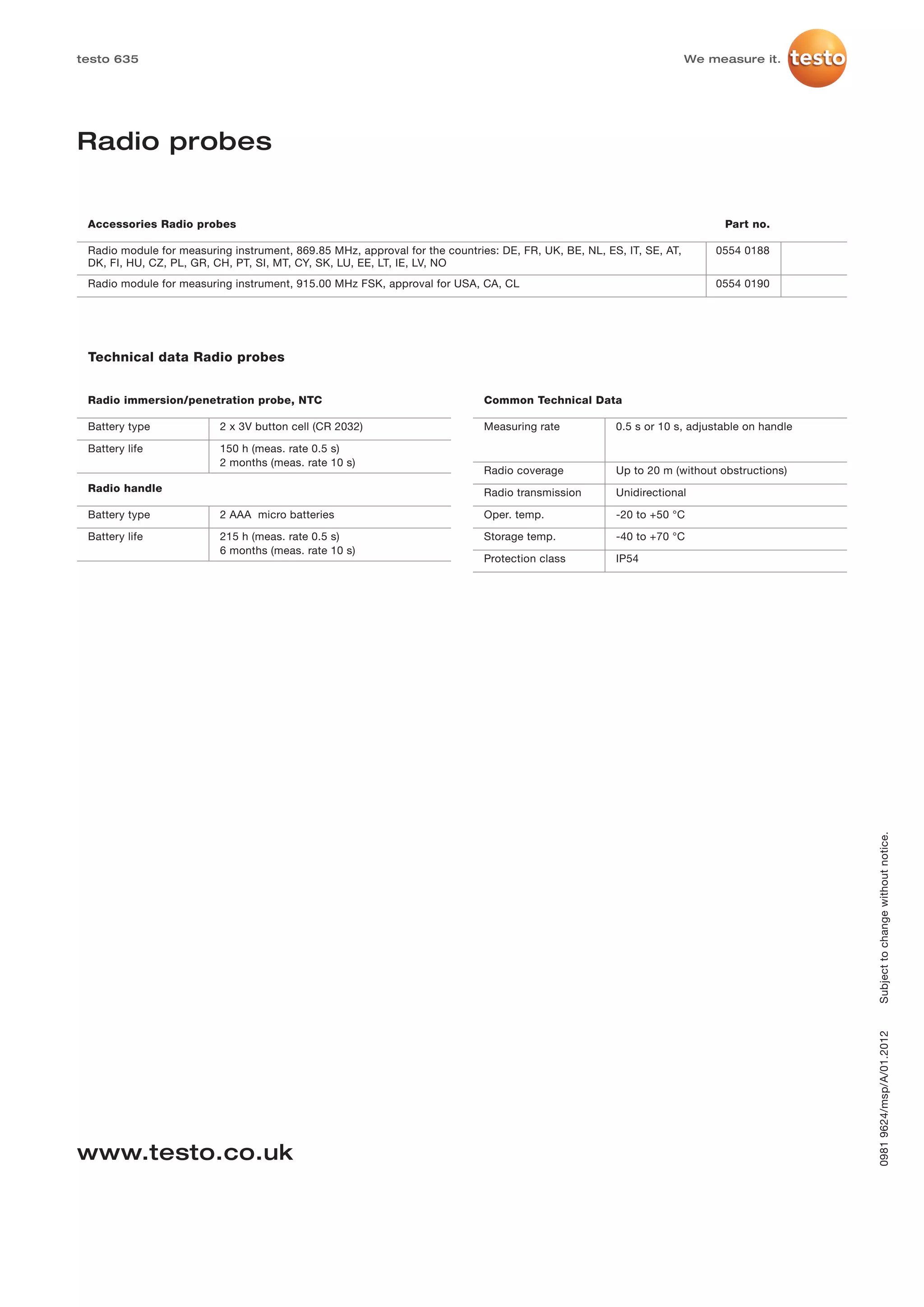 Testo 635 datasheet 2012 | PDF