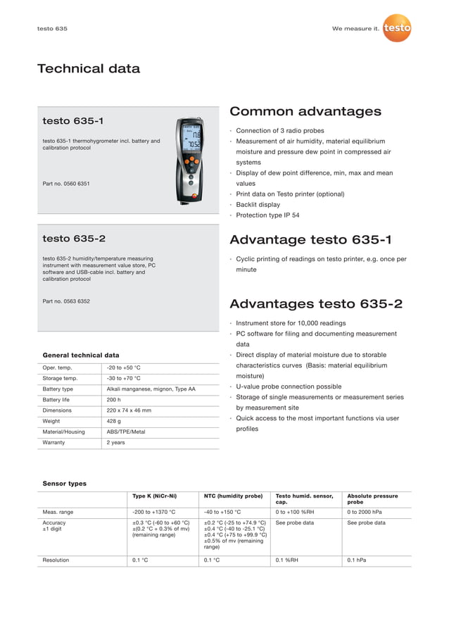 Testo 635 datasheet 2012 | PDF