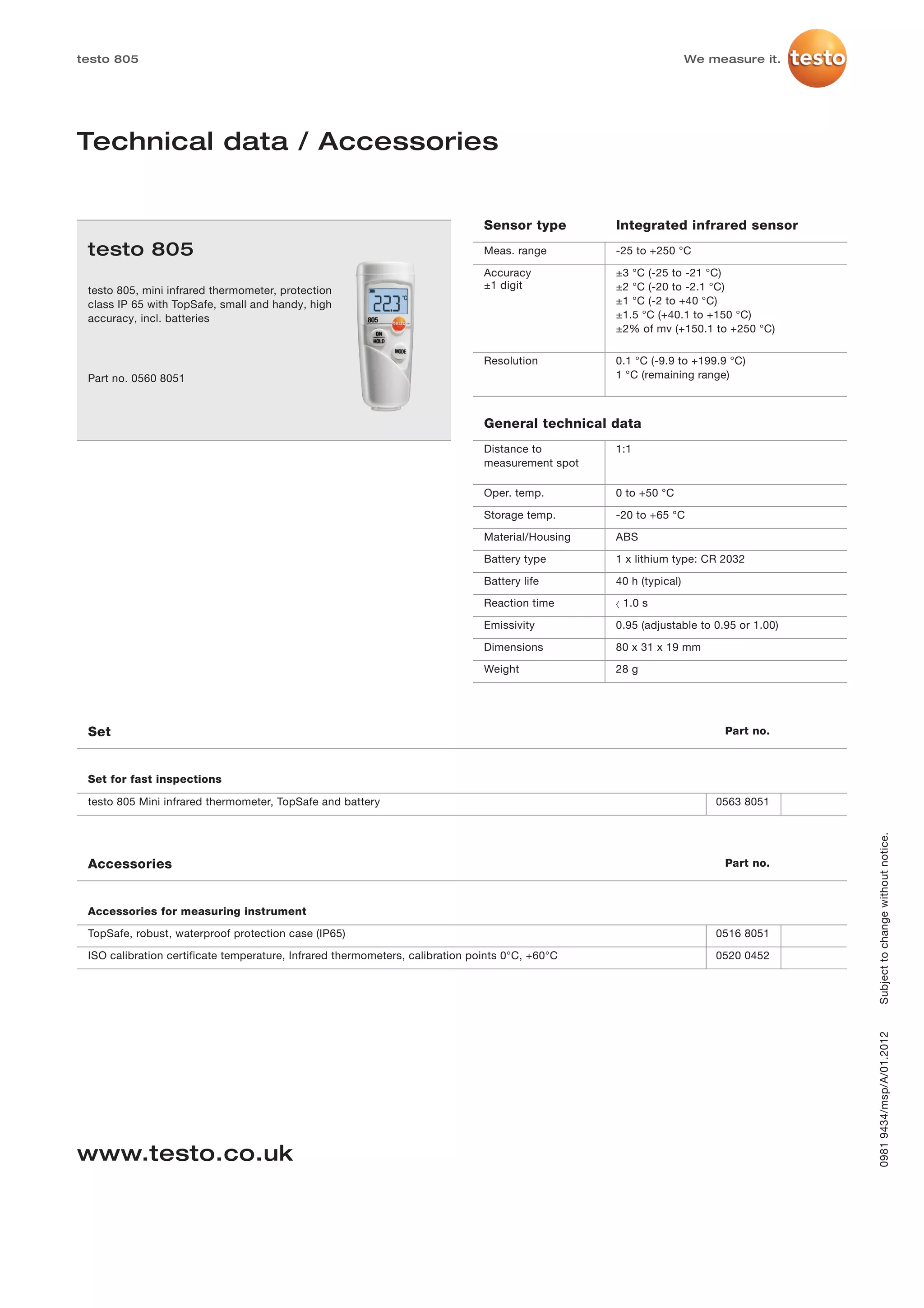 Testo 805 datasheet 2012 | PDF