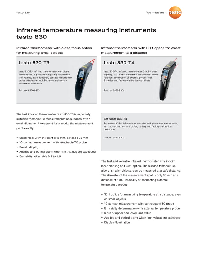 Testo 830 datasheet | PDF