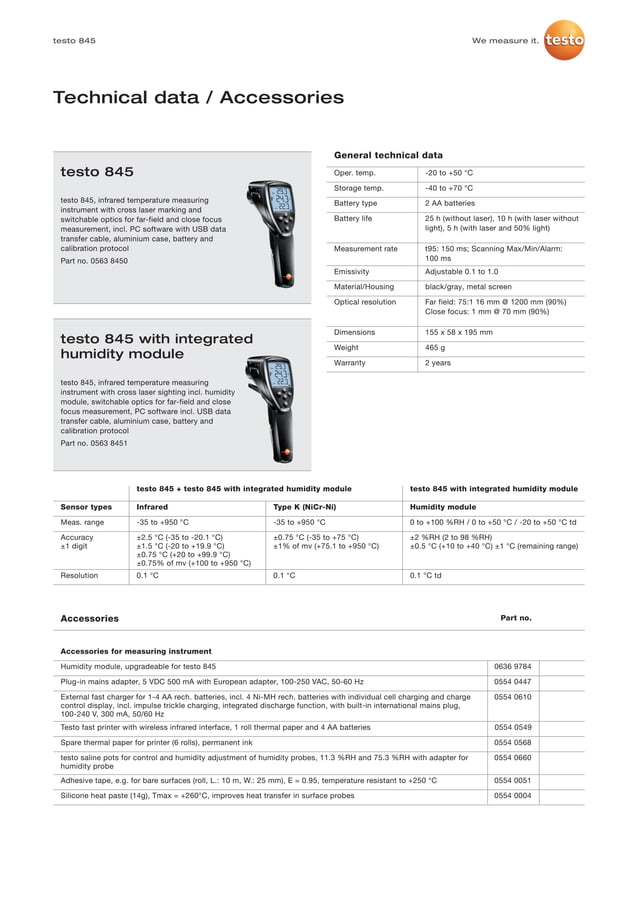 Testo 845 datasheet 2012 | PDF | Physics | Science
