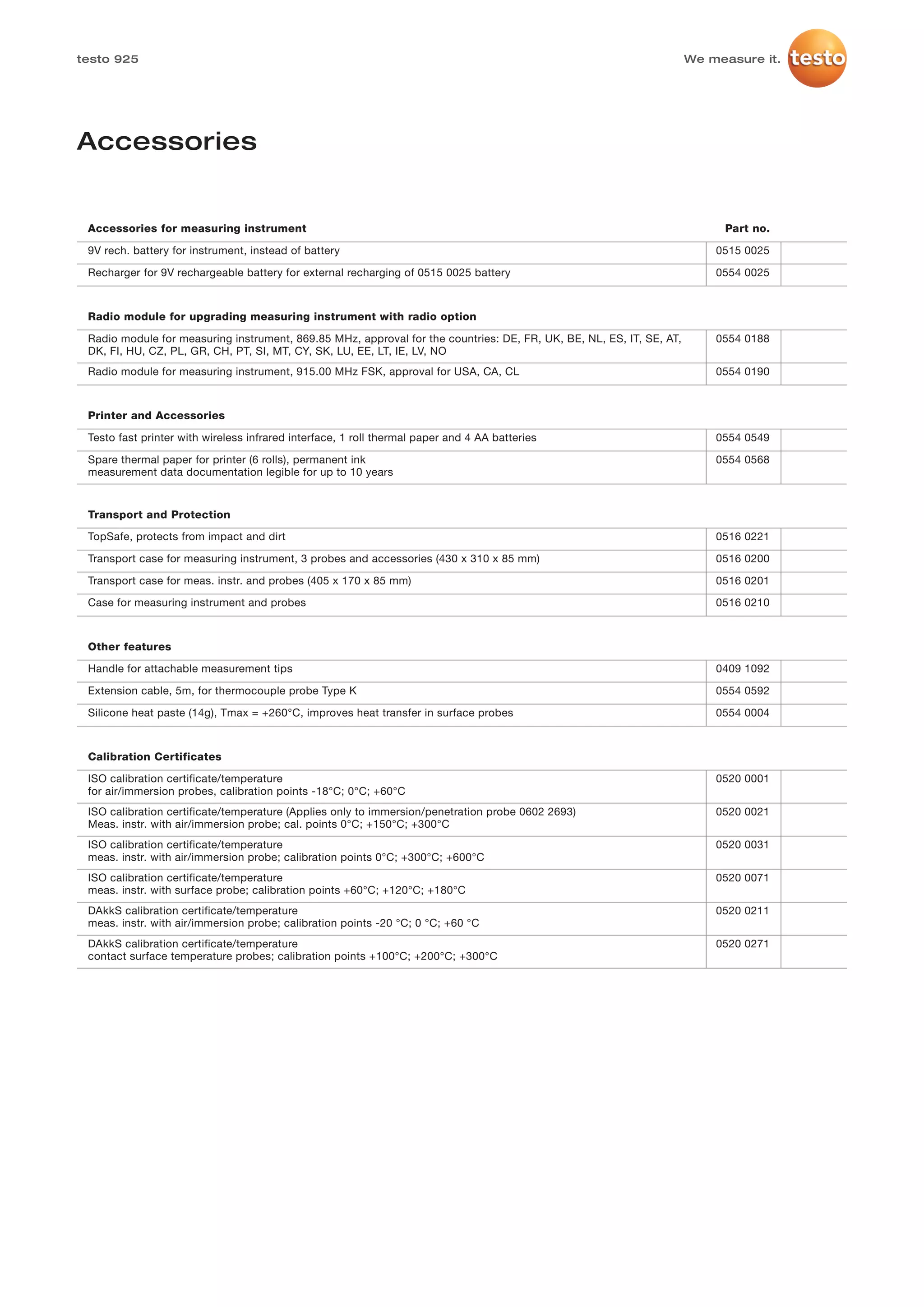 Testo 925 datasheet 2012 | PDF