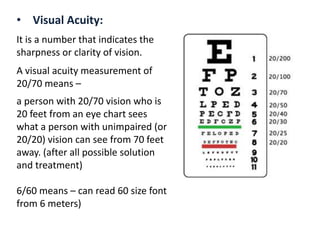 Test of distance vision, near vision visual field bs ed | PPTX