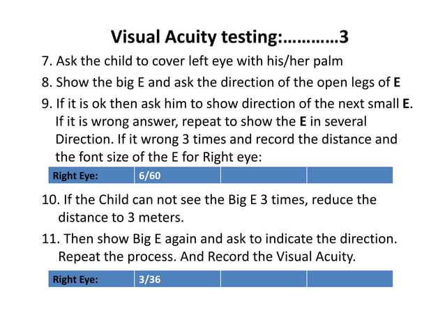 Test of distance vision, near vision visual field bs ed | PPTX | Eye ...