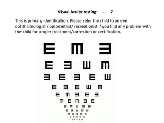 Test of distance vision, near vision visual field bs ed | PPTX