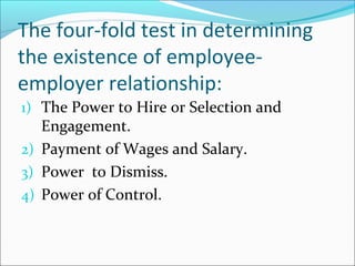 Test of employee employer relationship | PPT