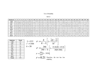 Test of reliability | DOCX