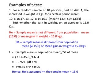 Test of significance (t-test, proportion test, chi-square test) | PPT