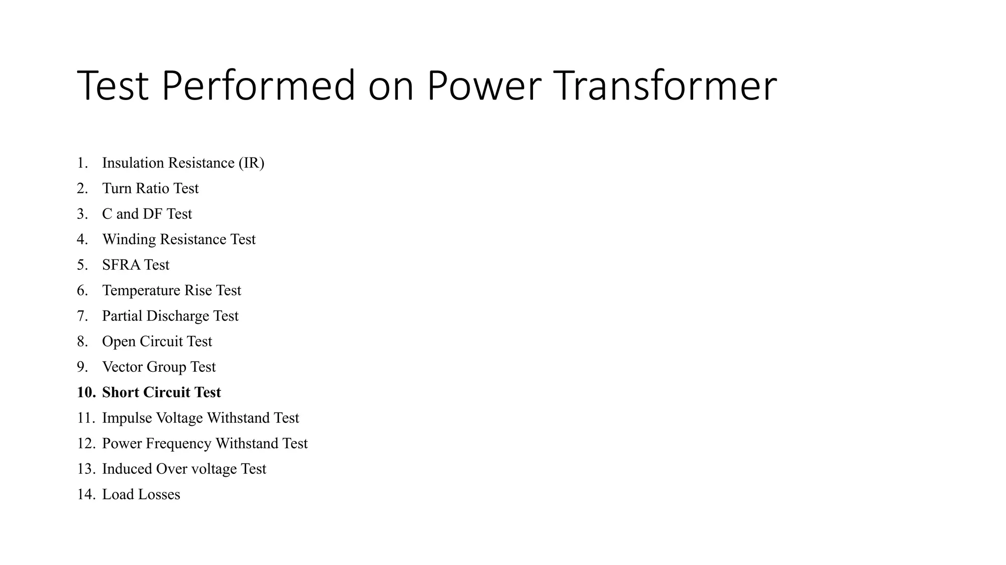 List of different test performed on transformer.pptx