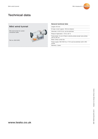 Testo mini wind tunnel datasheet | PDF