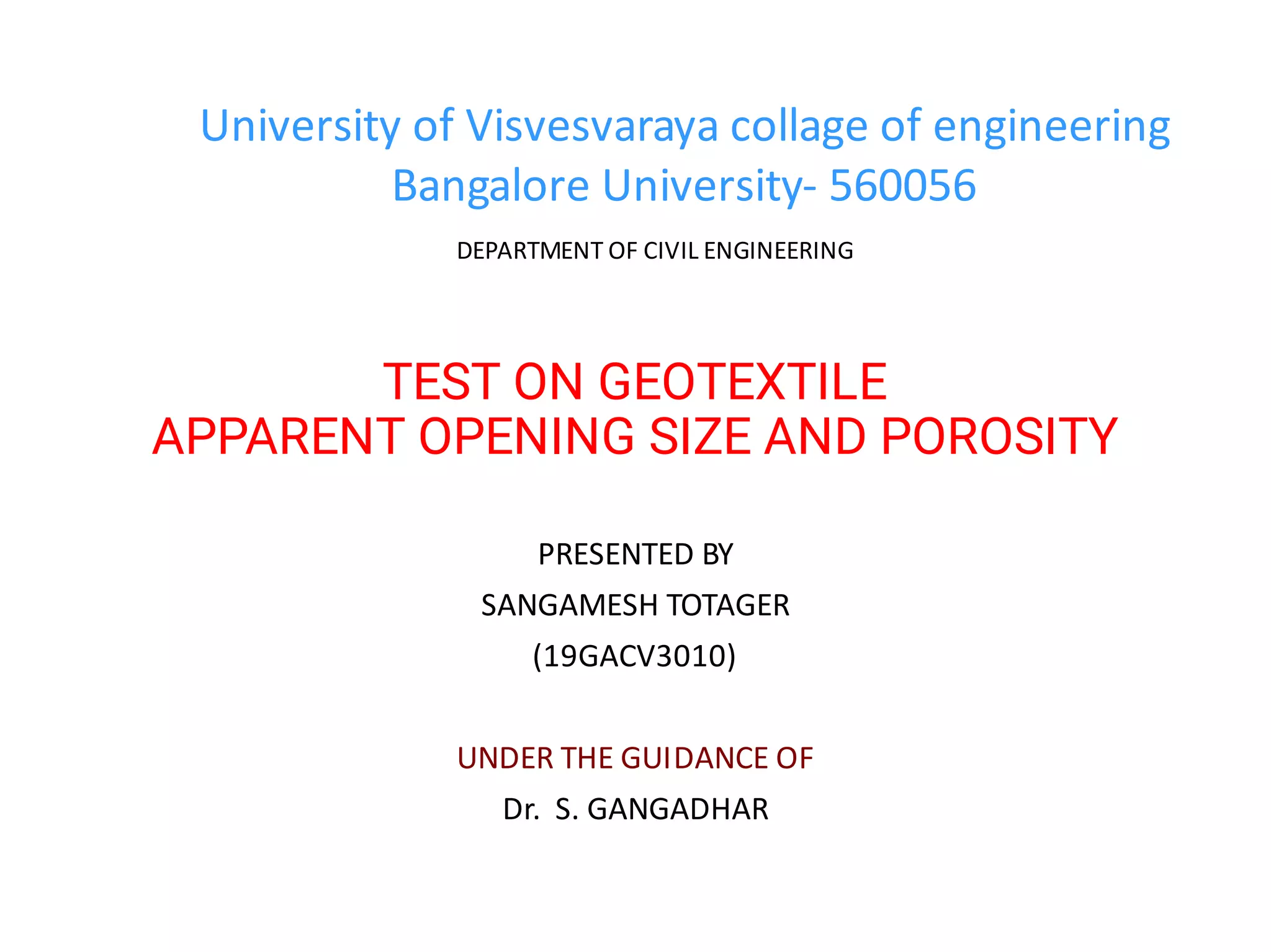 Test on geotextile apparent opening size and porosity | PDF