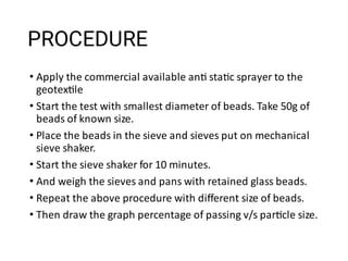 Test on geotextile apparent opening size and porosity | PDF
