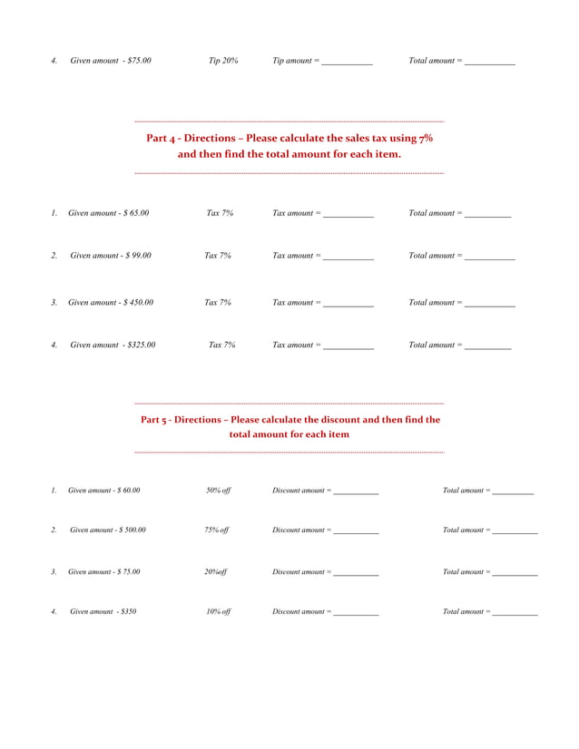 Test on tips, tax, discounts new version part 2 | PDF
