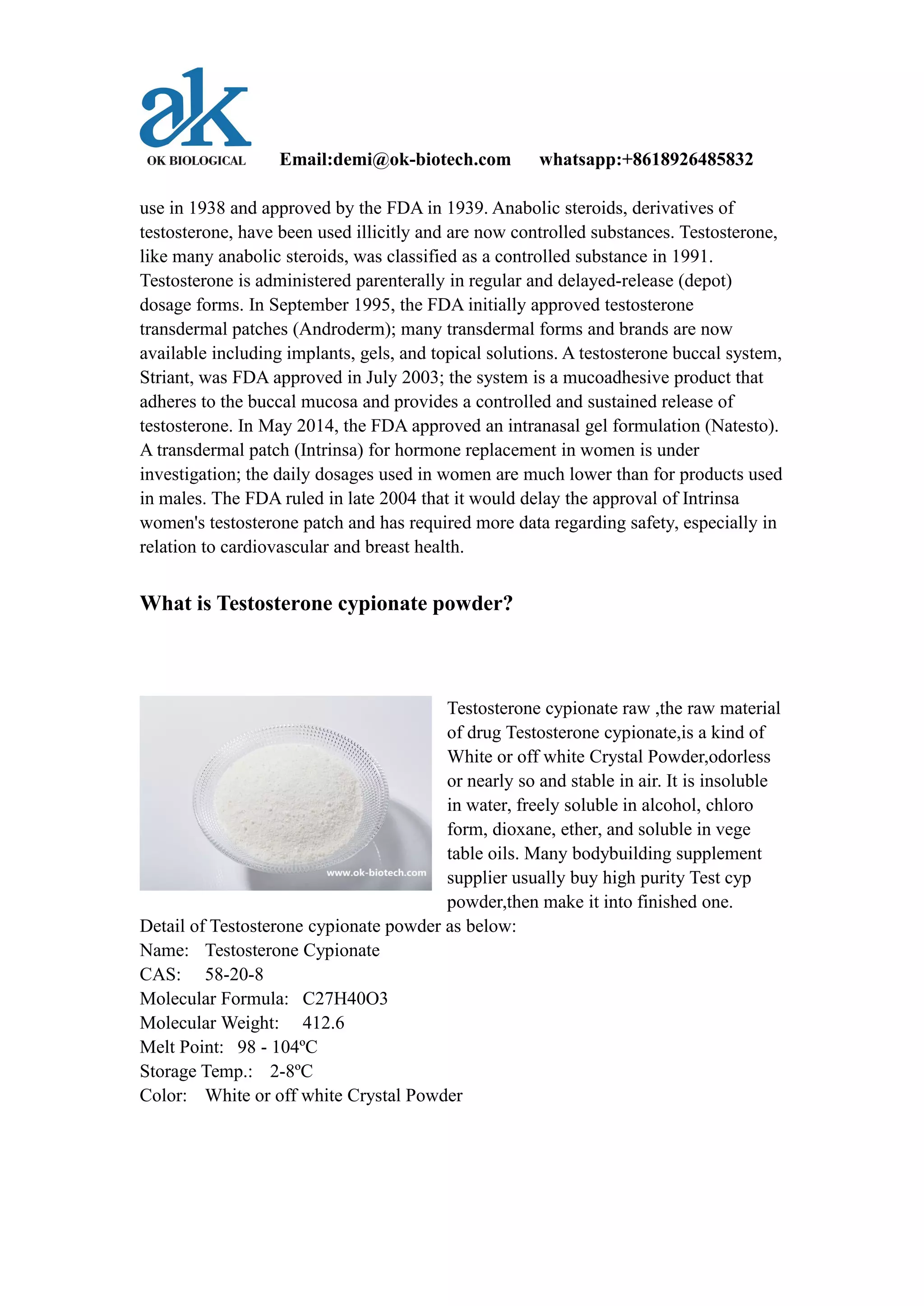 Testosterone cypionate powder | PDF