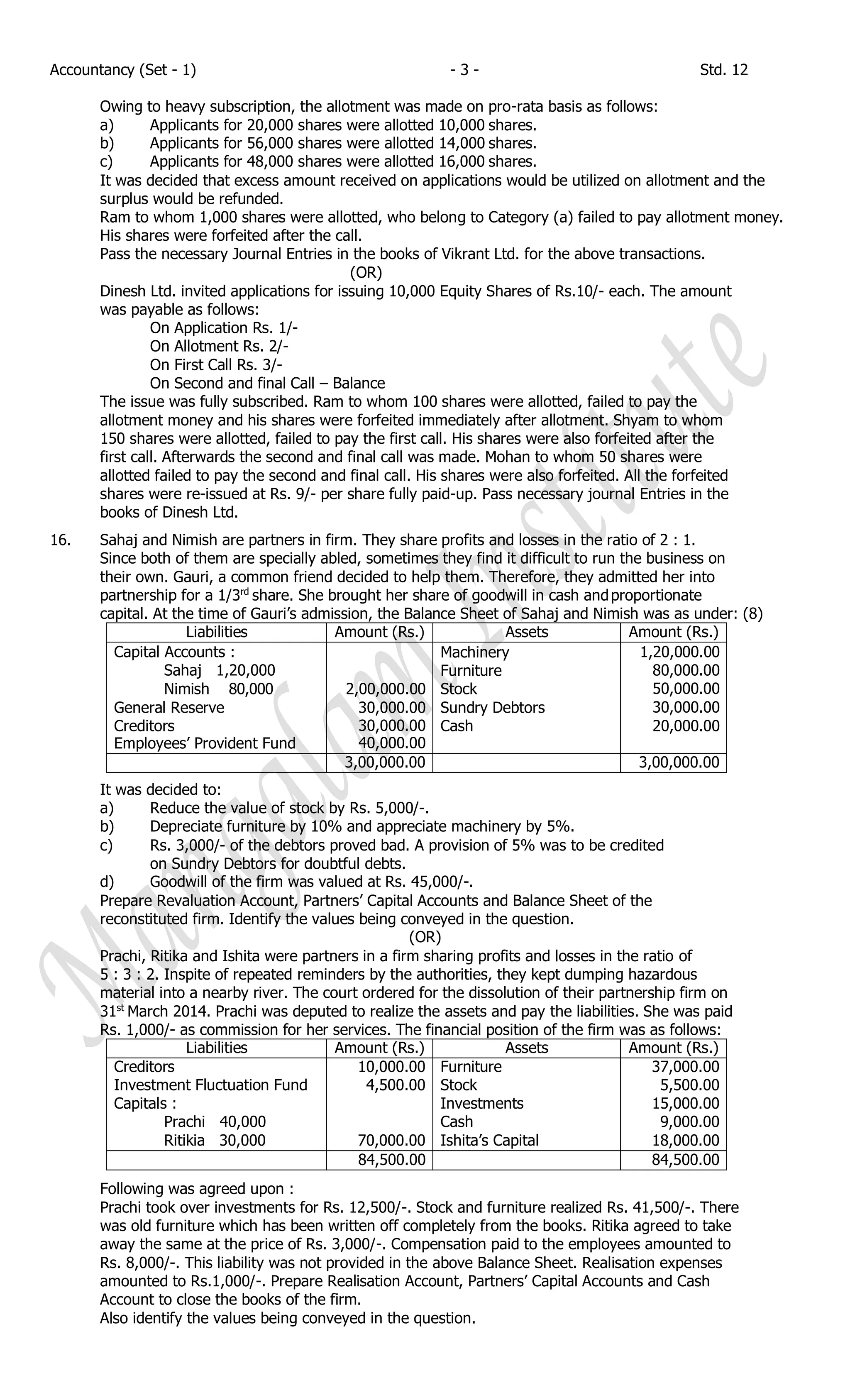 Test paper for class 12 accountancy pre board | PDF