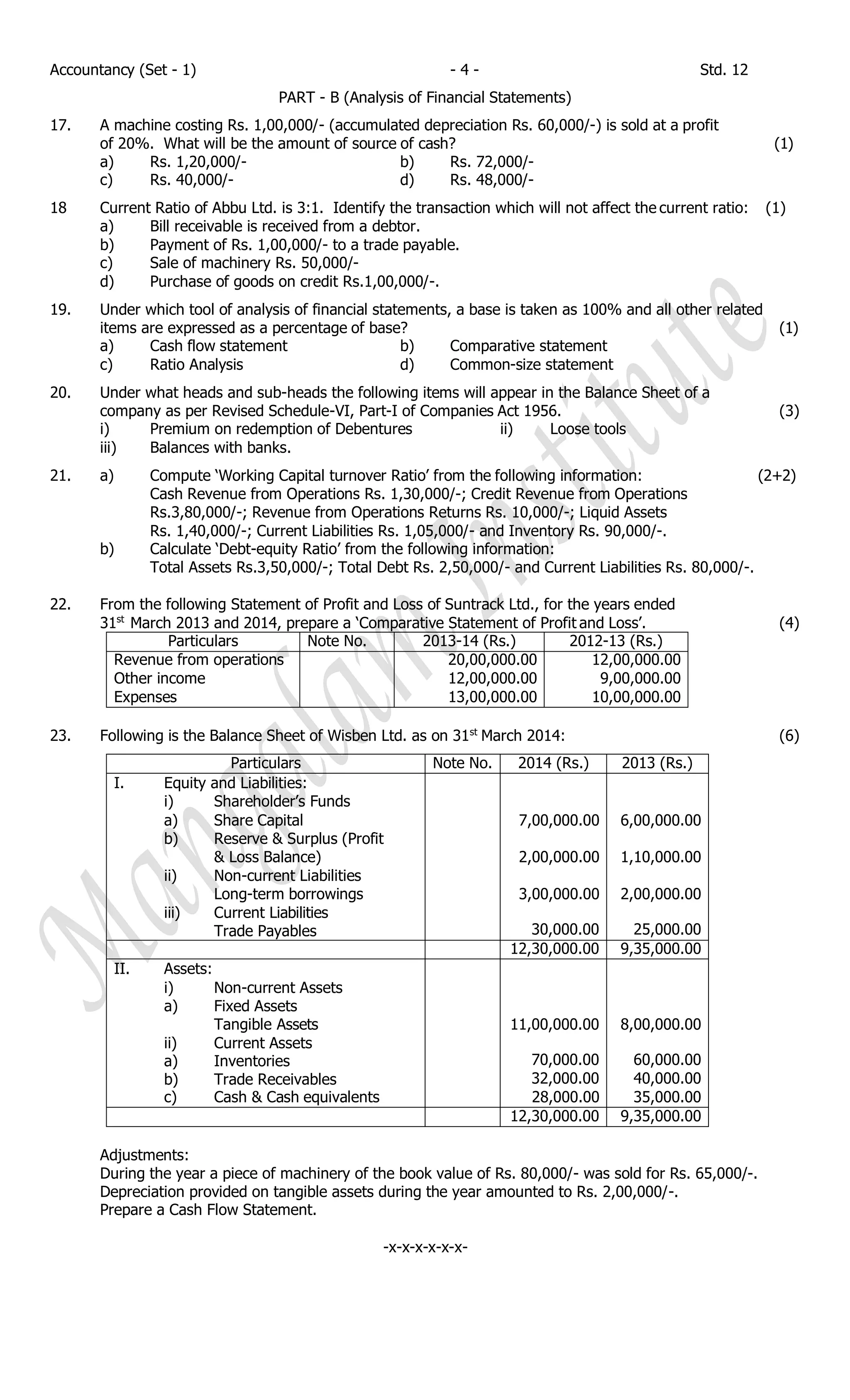 Test paper for class 12 accountancy pre board | PDF