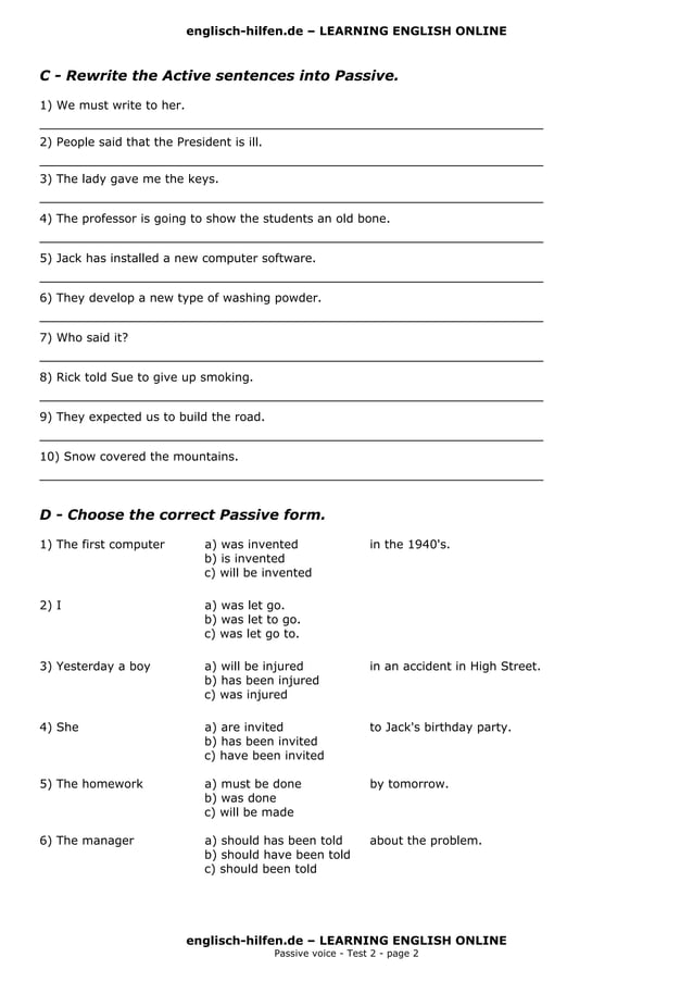 Test passive2 en | PDF | Free Download