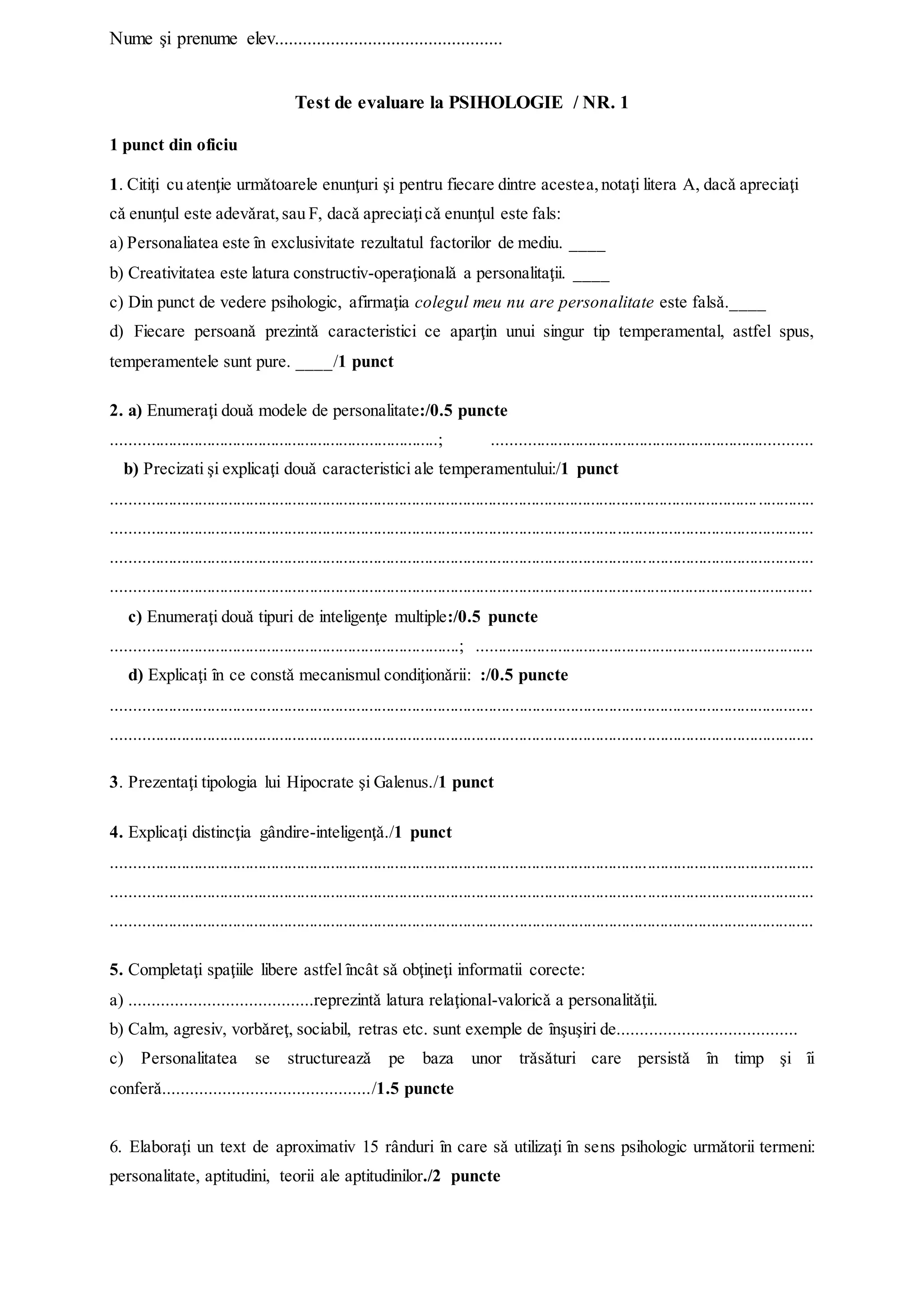 Test personalitate | DOC