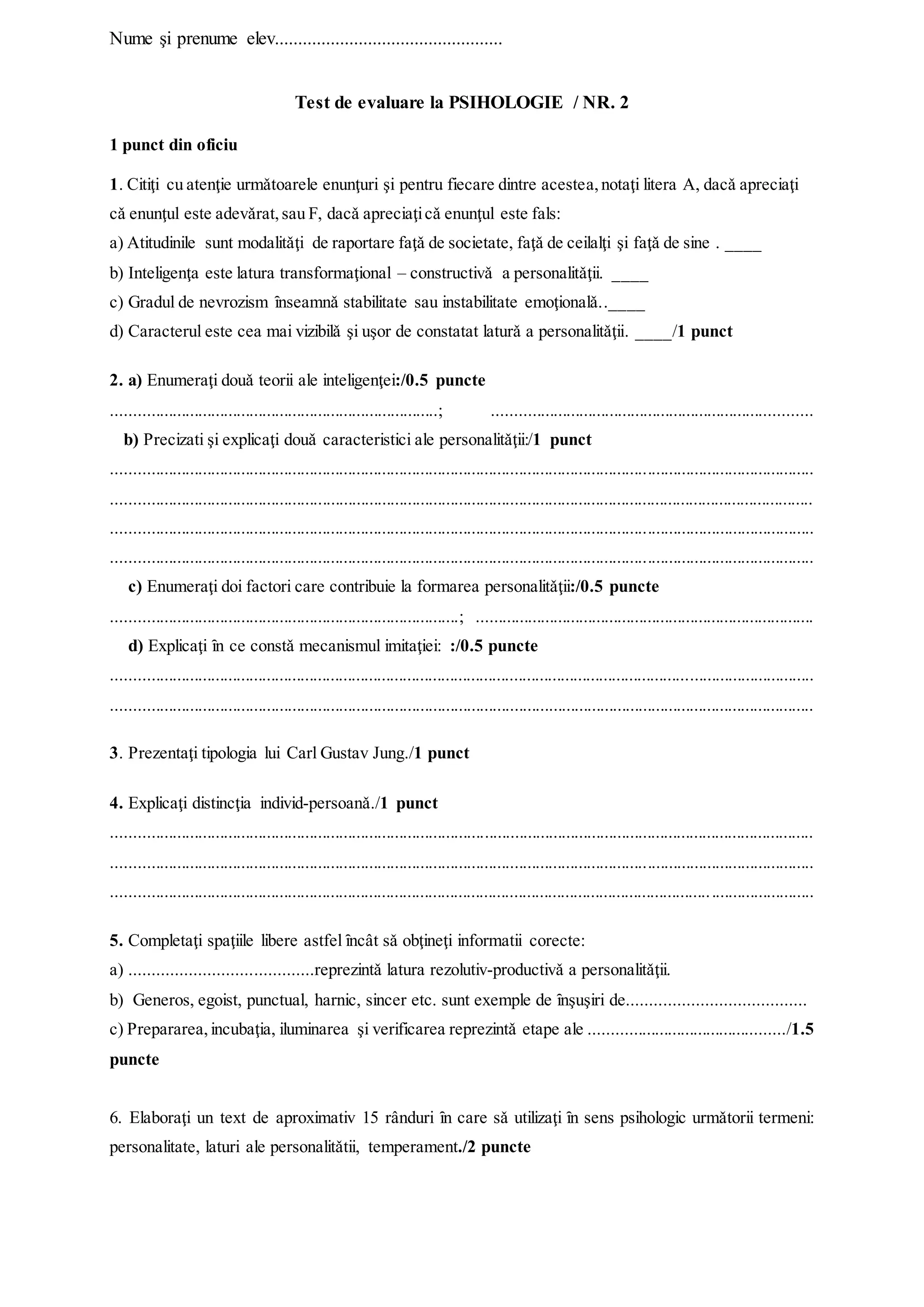 Test personalitate | DOC