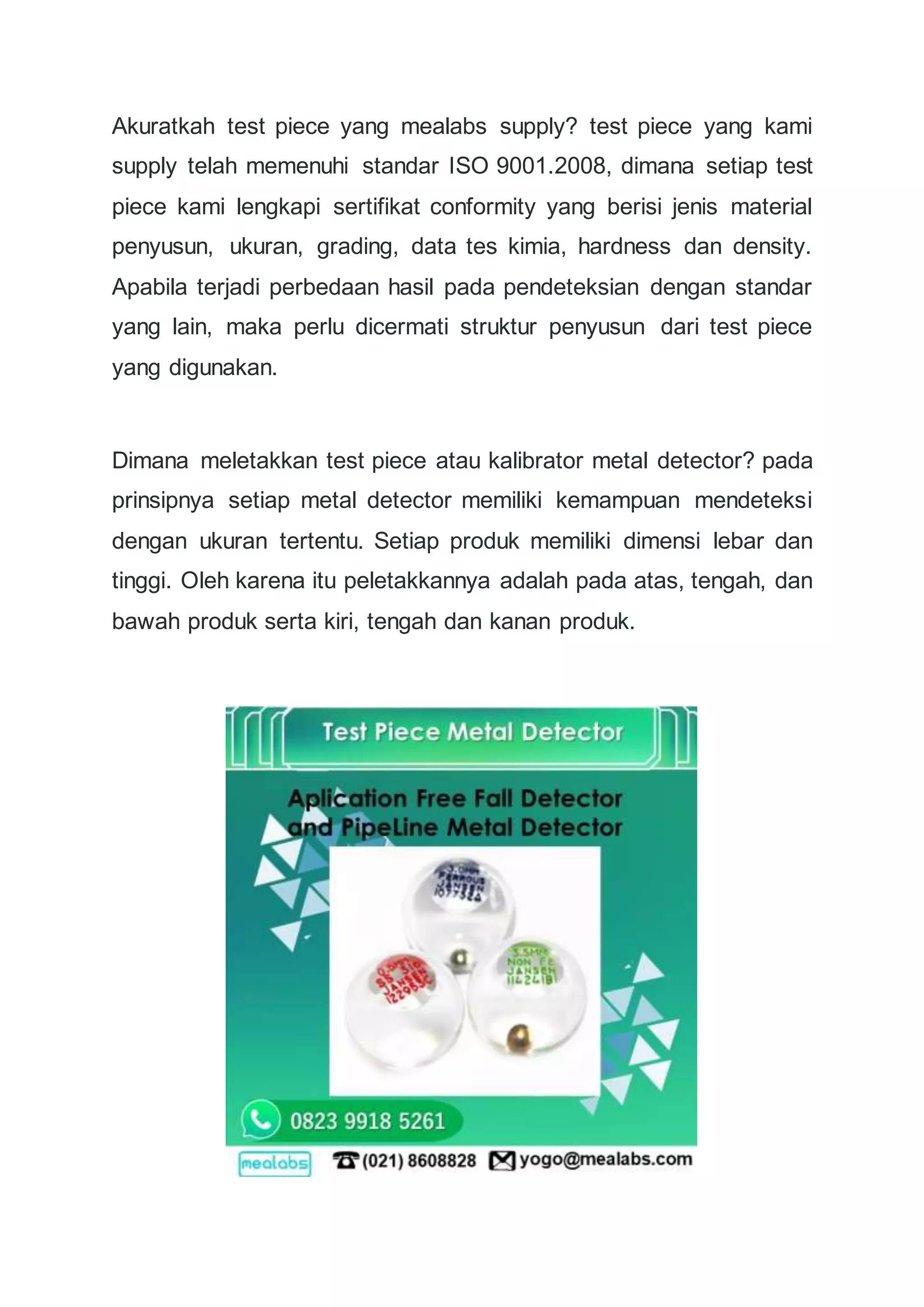 Test piece metal detector | DOCX