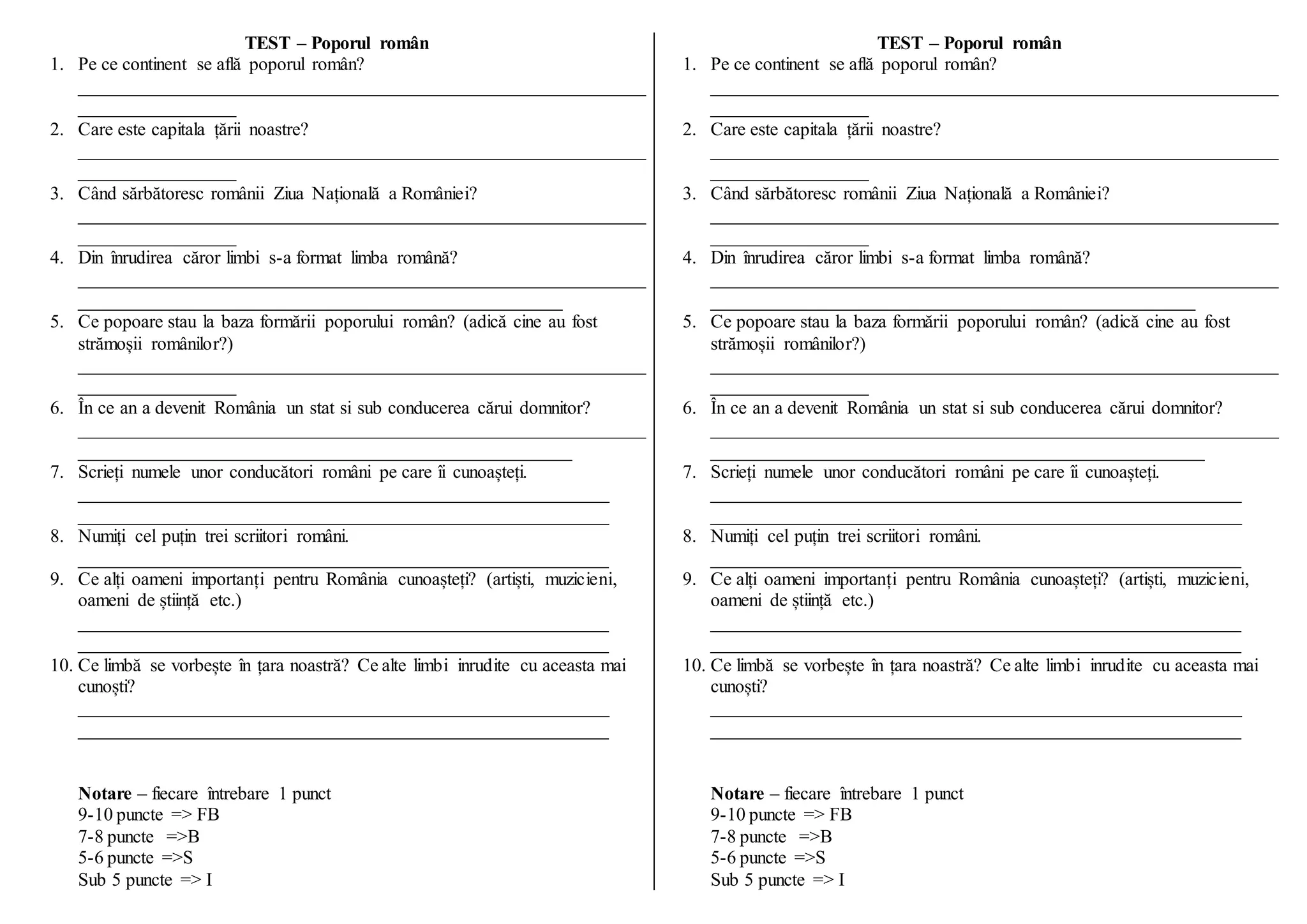 Test poporul roman | DOCX