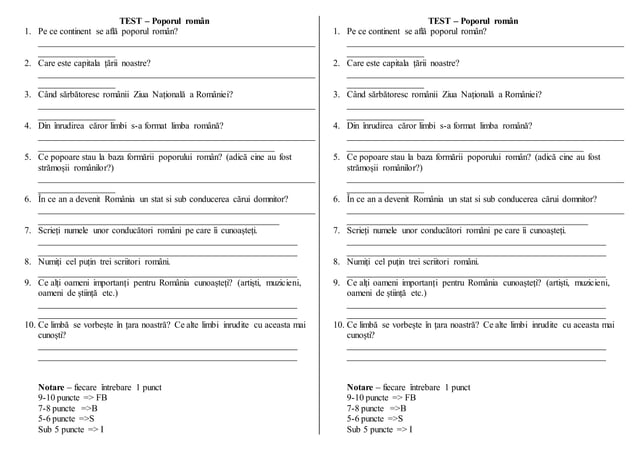 Test poporul roman | DOCX