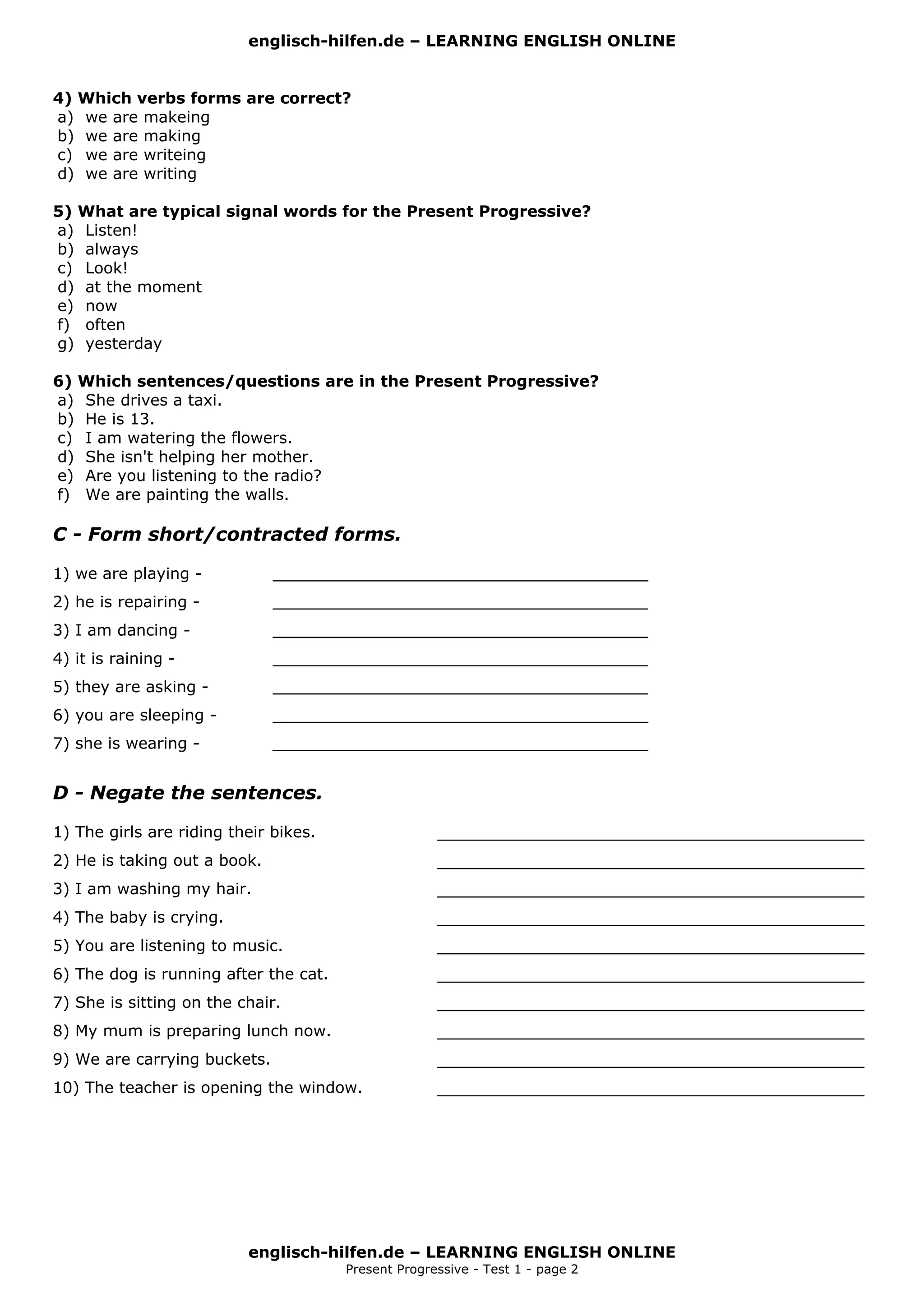 Test present continuous | PDF