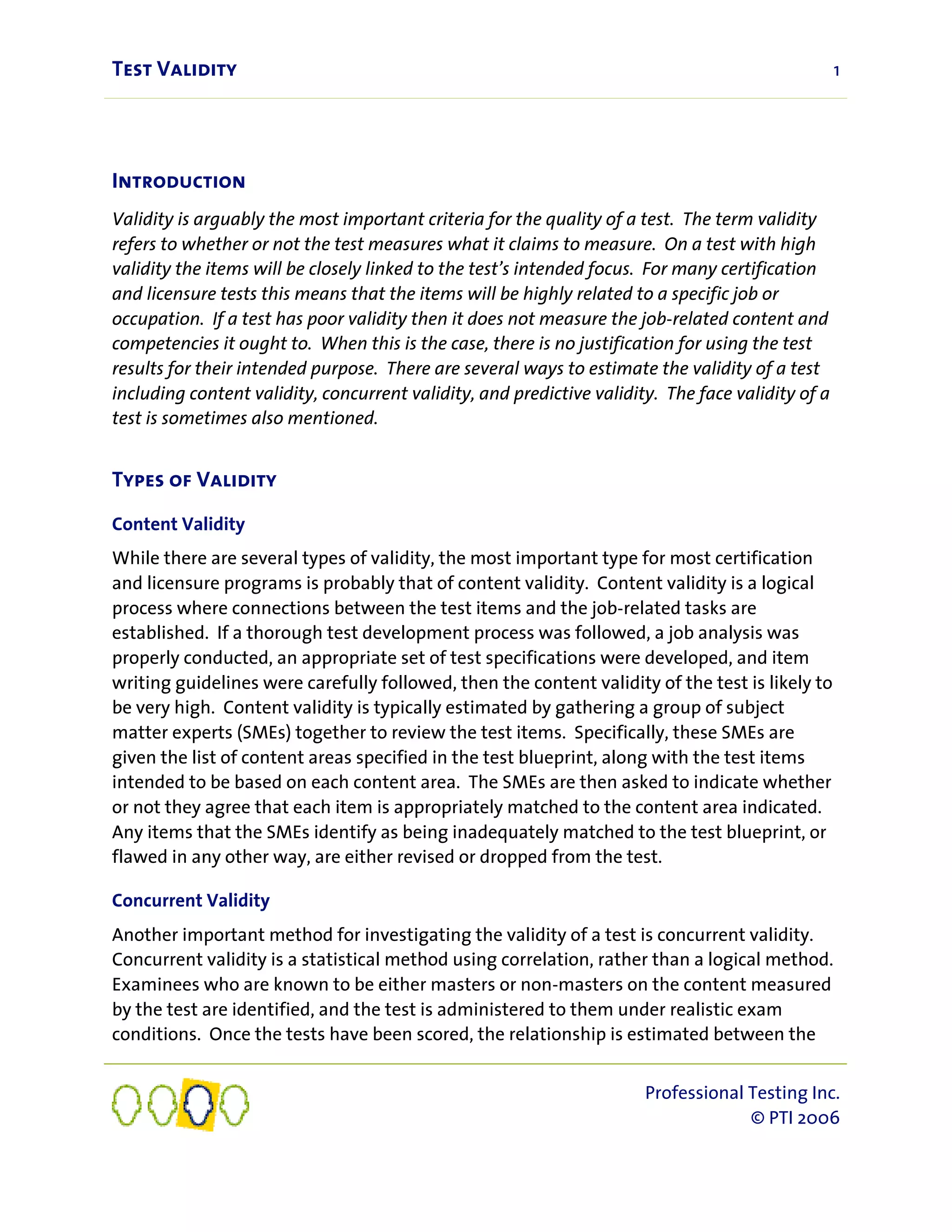 Test quality validity | PDF
