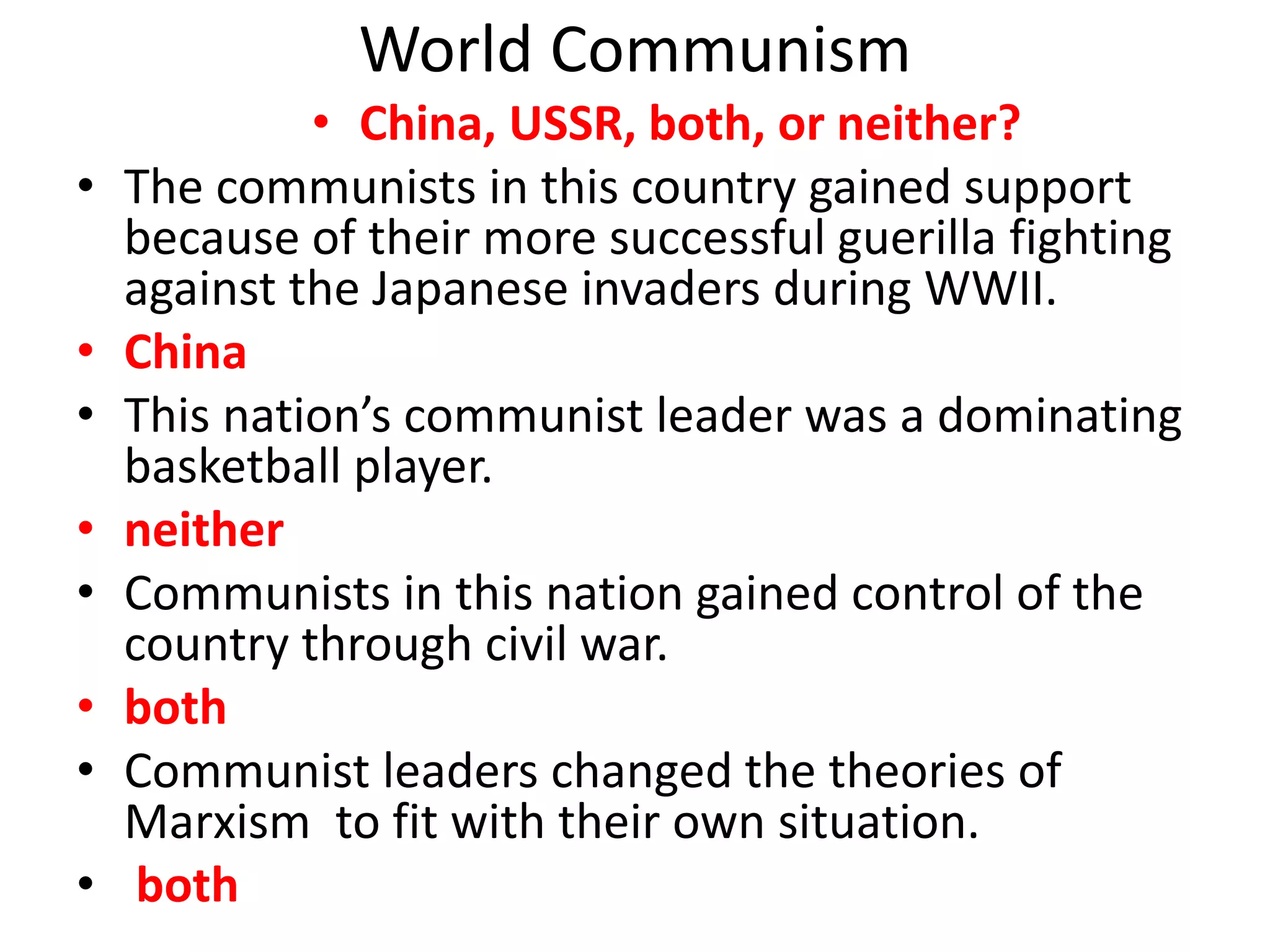 Test review world communism (2014) (1) | PPT | Free Download
