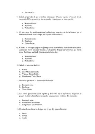 Test romanticismo realismo-naturalismo | DOC