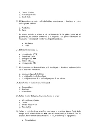 Test romanticismo realismo-naturalismo | DOC