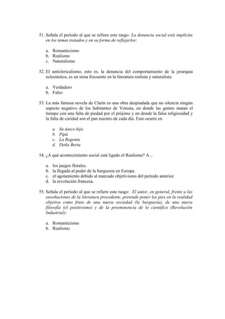Test romanticismo realismo-naturalismo | DOC