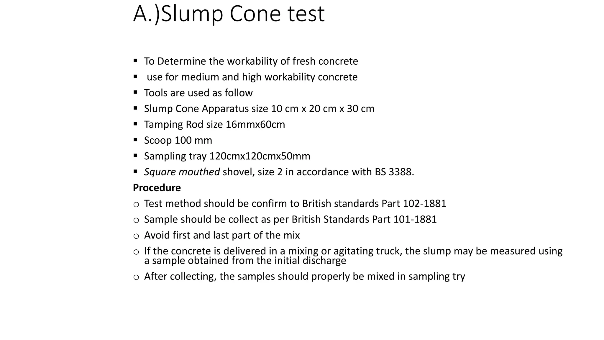 Tests for fresh concrete slump cone test | PPTX