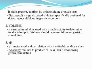 Tests for gastric, duodenal secretions | PPTX