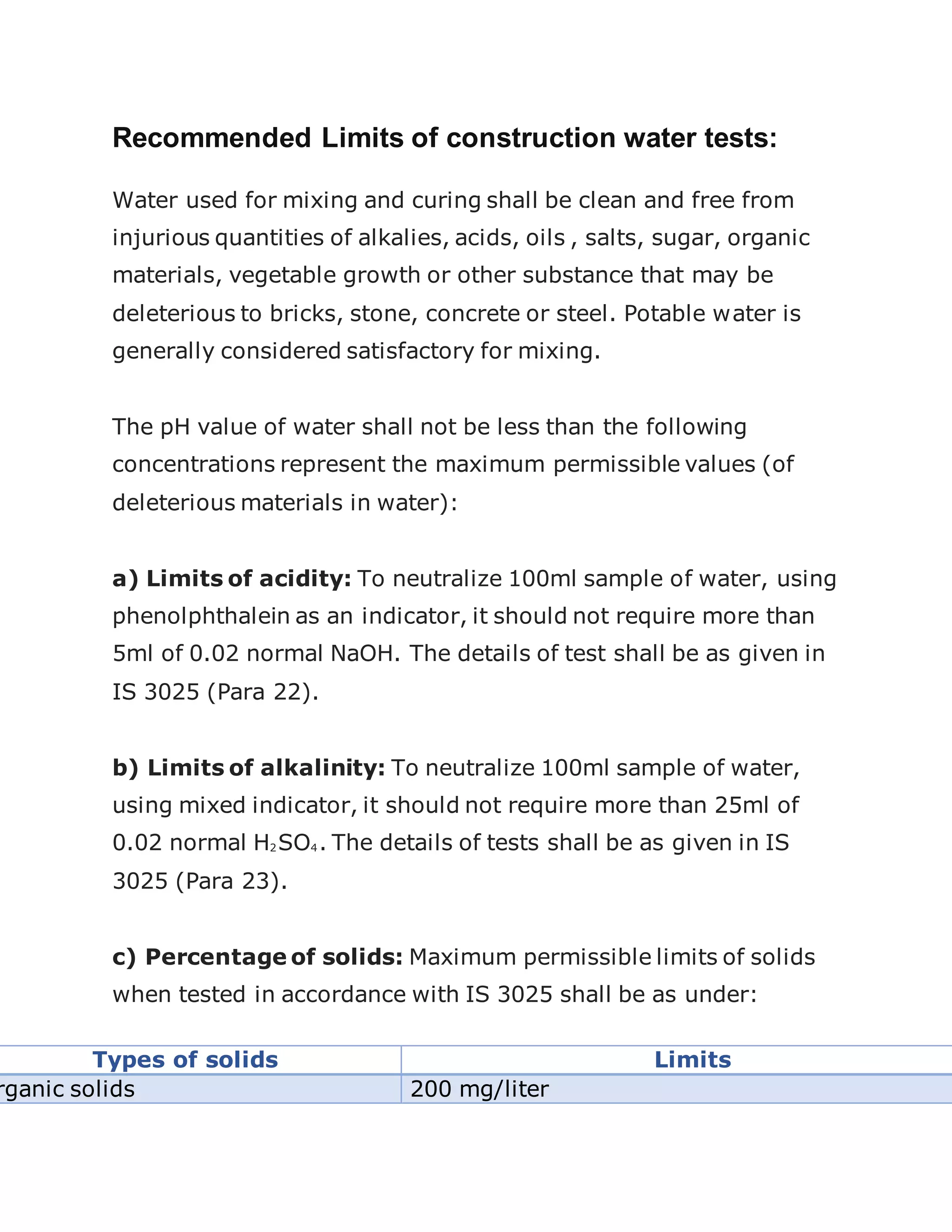 Tests for water quality for construction | DOCX